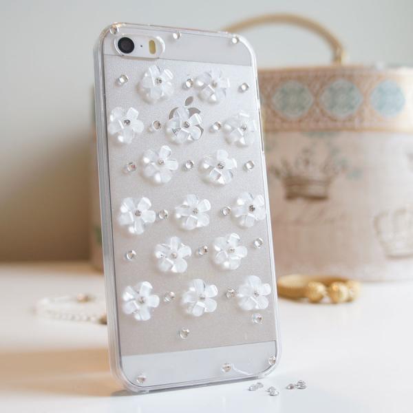 3d Bling Handmade Rhinestone White Flowers Transparent Case Cover ...
