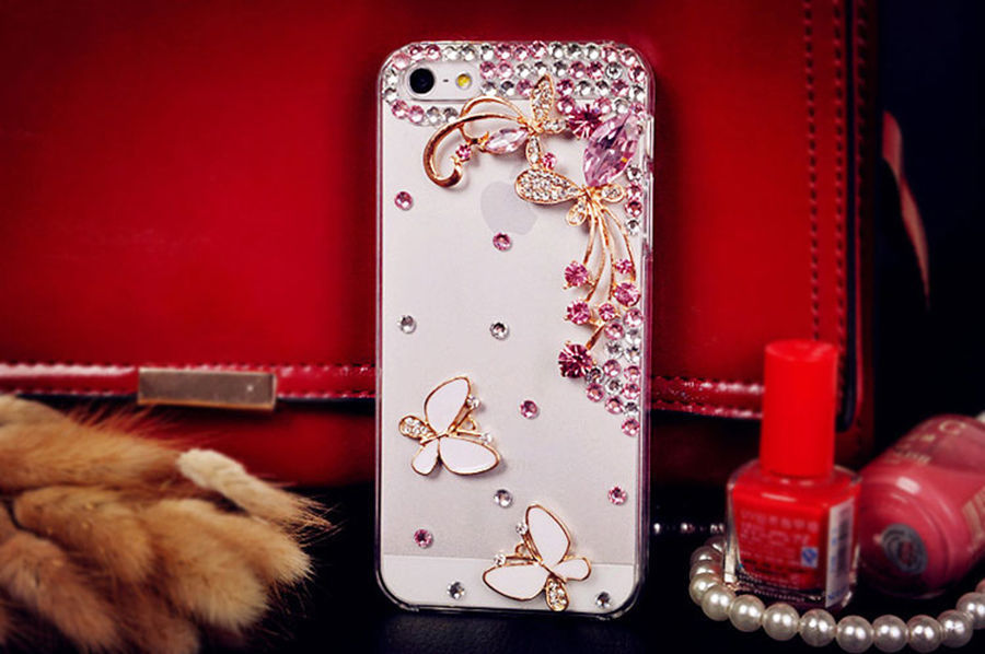 Luxury Bling Stone Crystal Butterfly Flower Case Cover For Iphone, Pink ...
